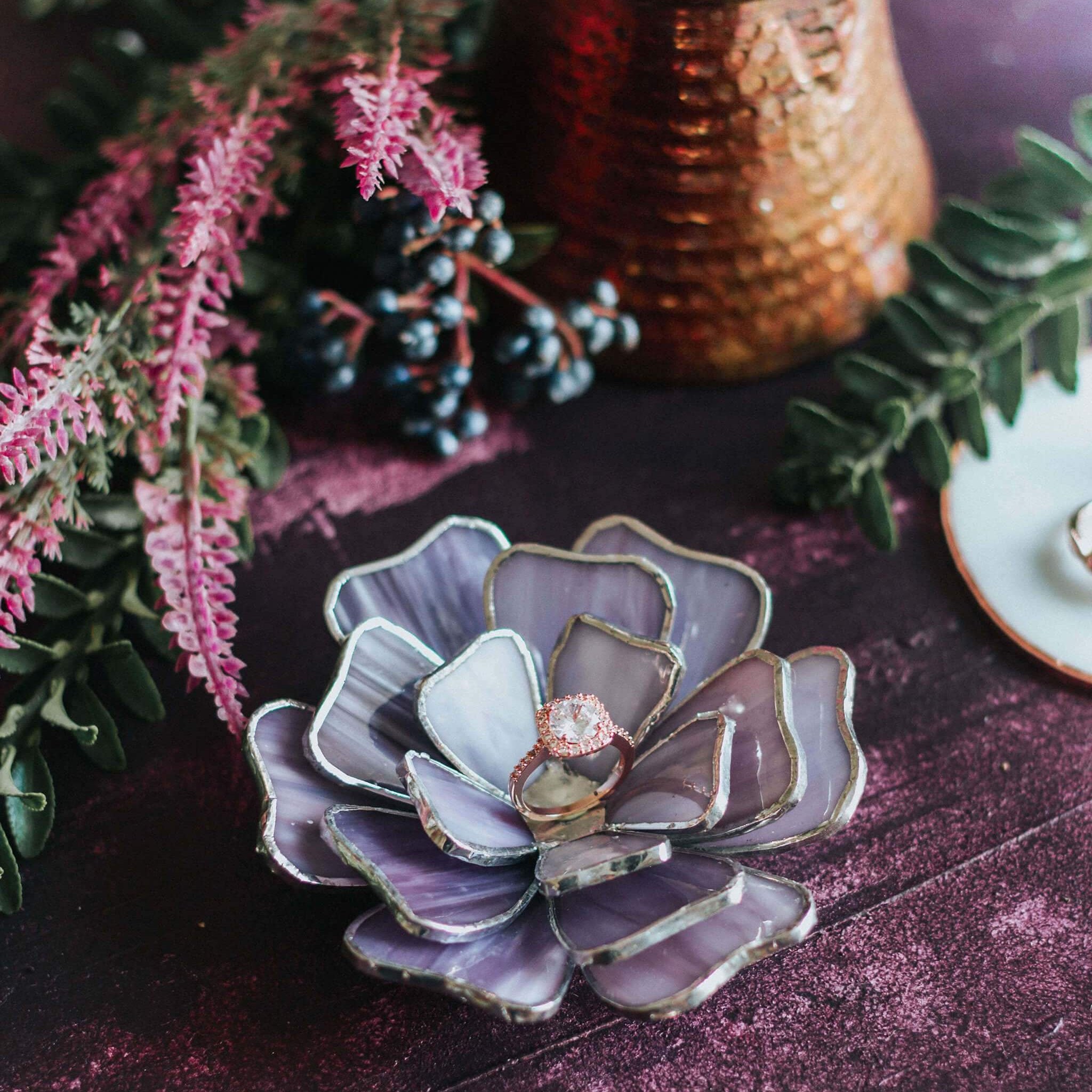 Glass Flower Ring Dish | Engagement & Wedding Ring Dish by Waen