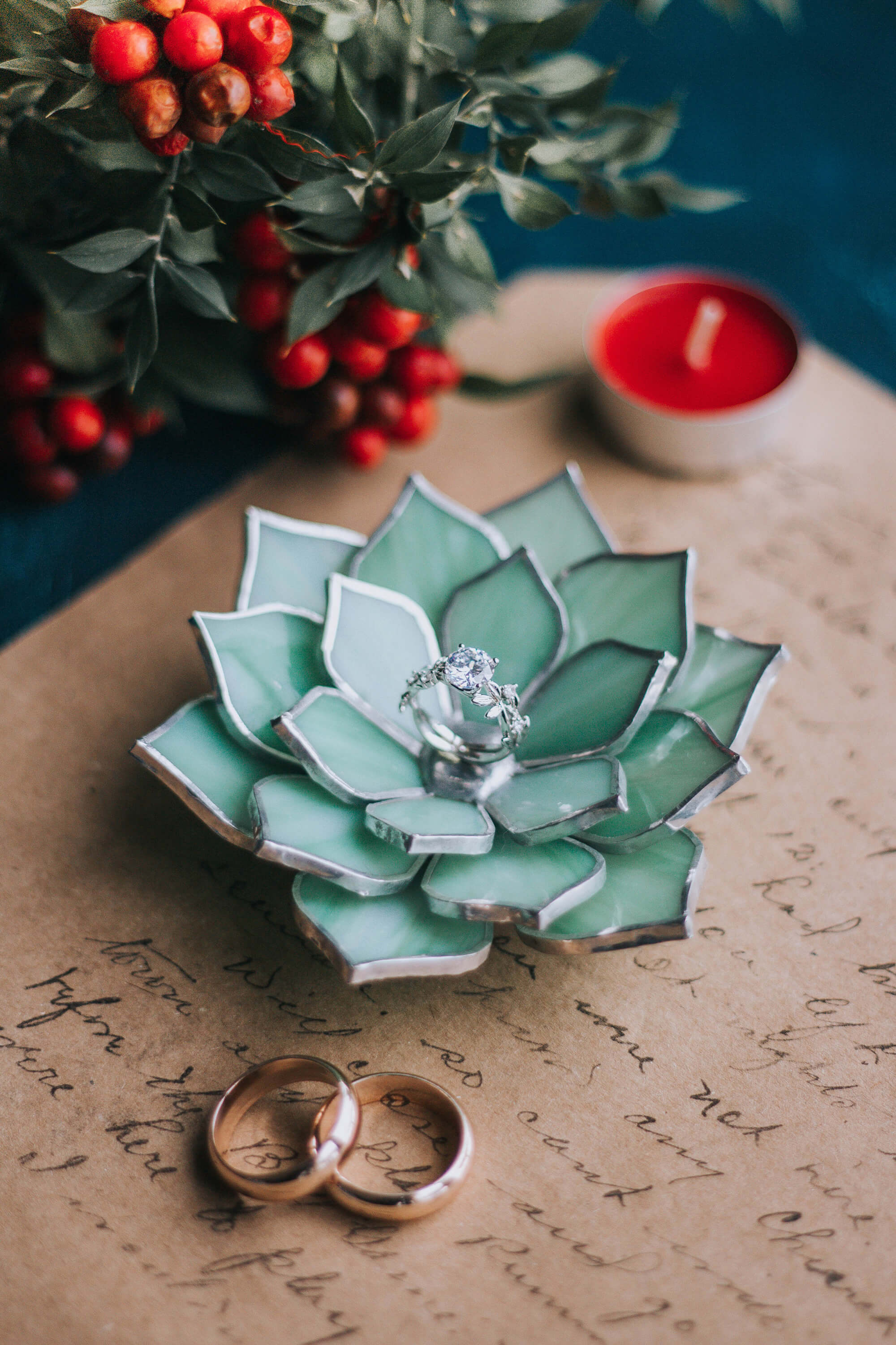 Glass Succulent Wedding Ring Bearer Pillow Alternative by Waen